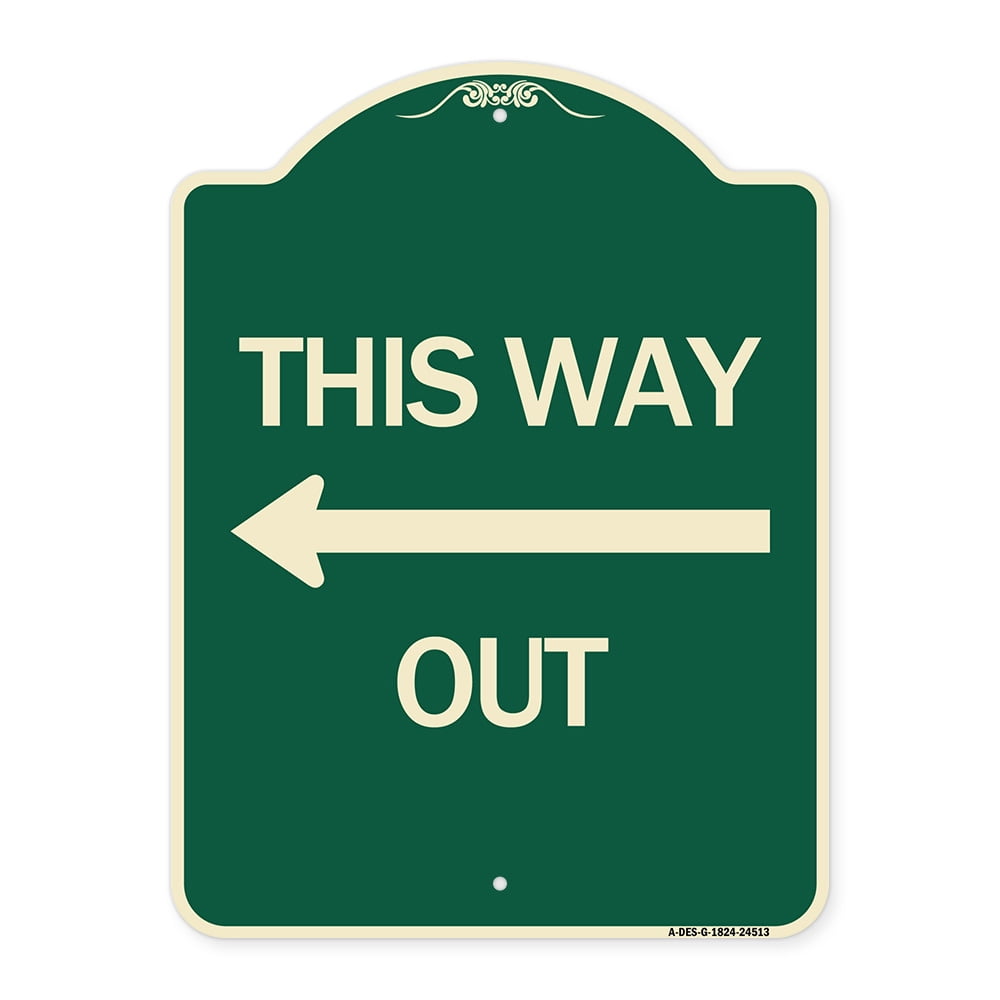SignMission Designer Series Sign - This Way Out (Left Arrow) | Green ...