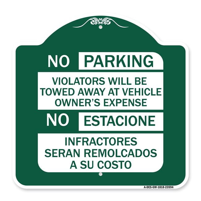 SignMission Designer Sign - No Parking Violators Will Be Towed Away at ...