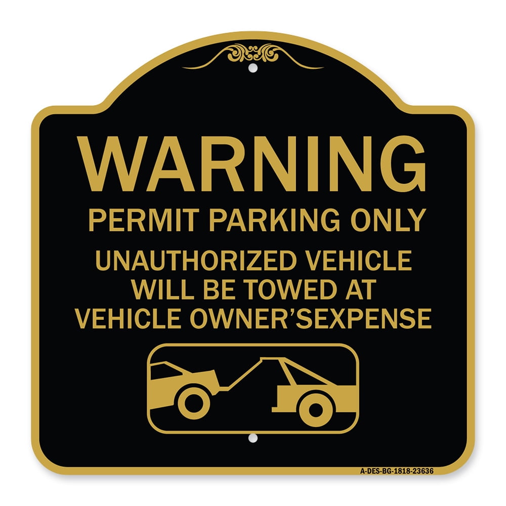 SignMission Designer Sign - No Parking Without Permit Warning Sign ...