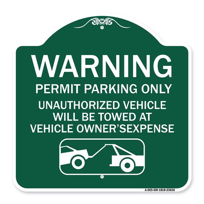 SignMission Designer Sign - No Parking Without Permit Warning Sign ...