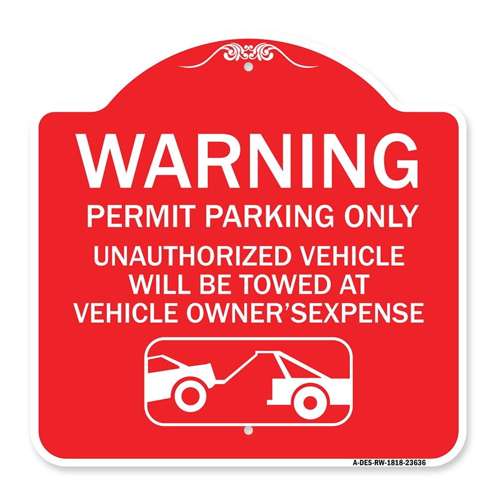 SignMission Designer Sign - No Parking Without Permit Warning Sign ...