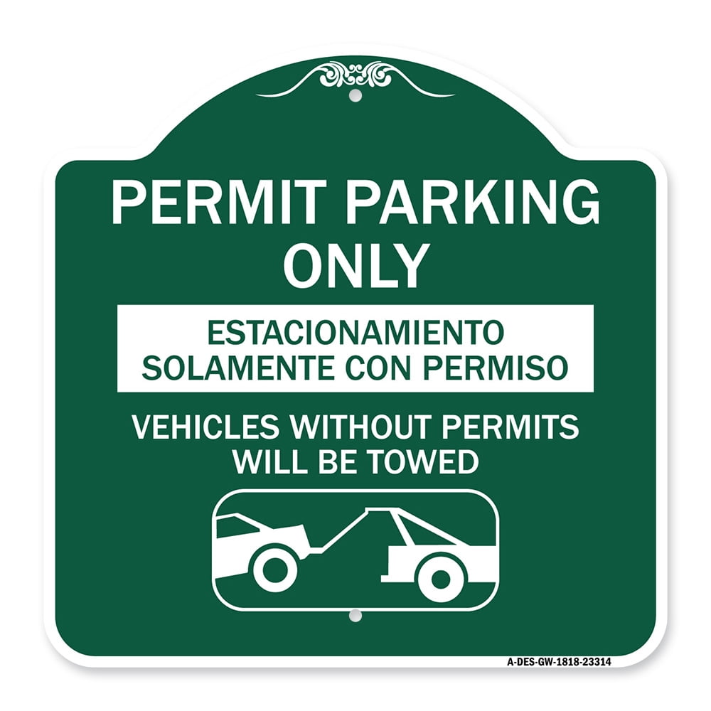 SignMission Designer Sign - Permit Parking Only - Estacionamiento ...