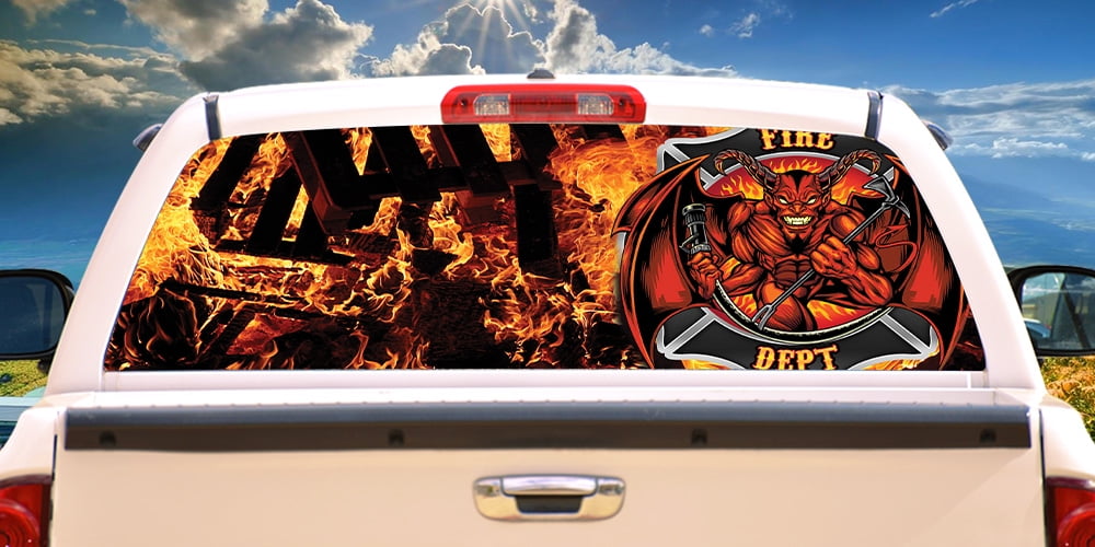 SignMission Devil Fire Dept Rear Window Graphic truck view thru vinyl ...
