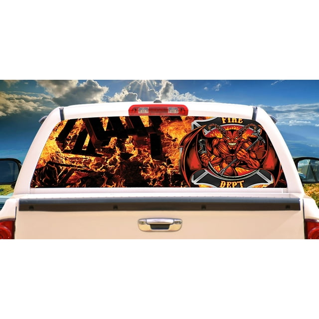 SignMission Devil Fire Dept Rear Window Graphic truck view thru vinyl ...