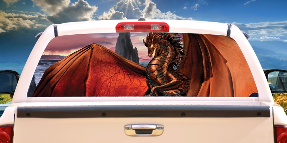 SignMission Dragon Reign Rear Window Graphic truck view thru vinyl ...
