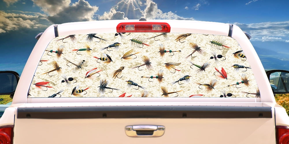 SignMission Fishing Flies Rear Window Graphic truck view thru vinyl ...