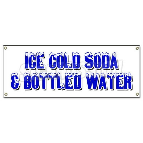 ICE COLD SODA & BOTTLED WATER BANNER SIGN iced fountain drinks pop h2o ...
