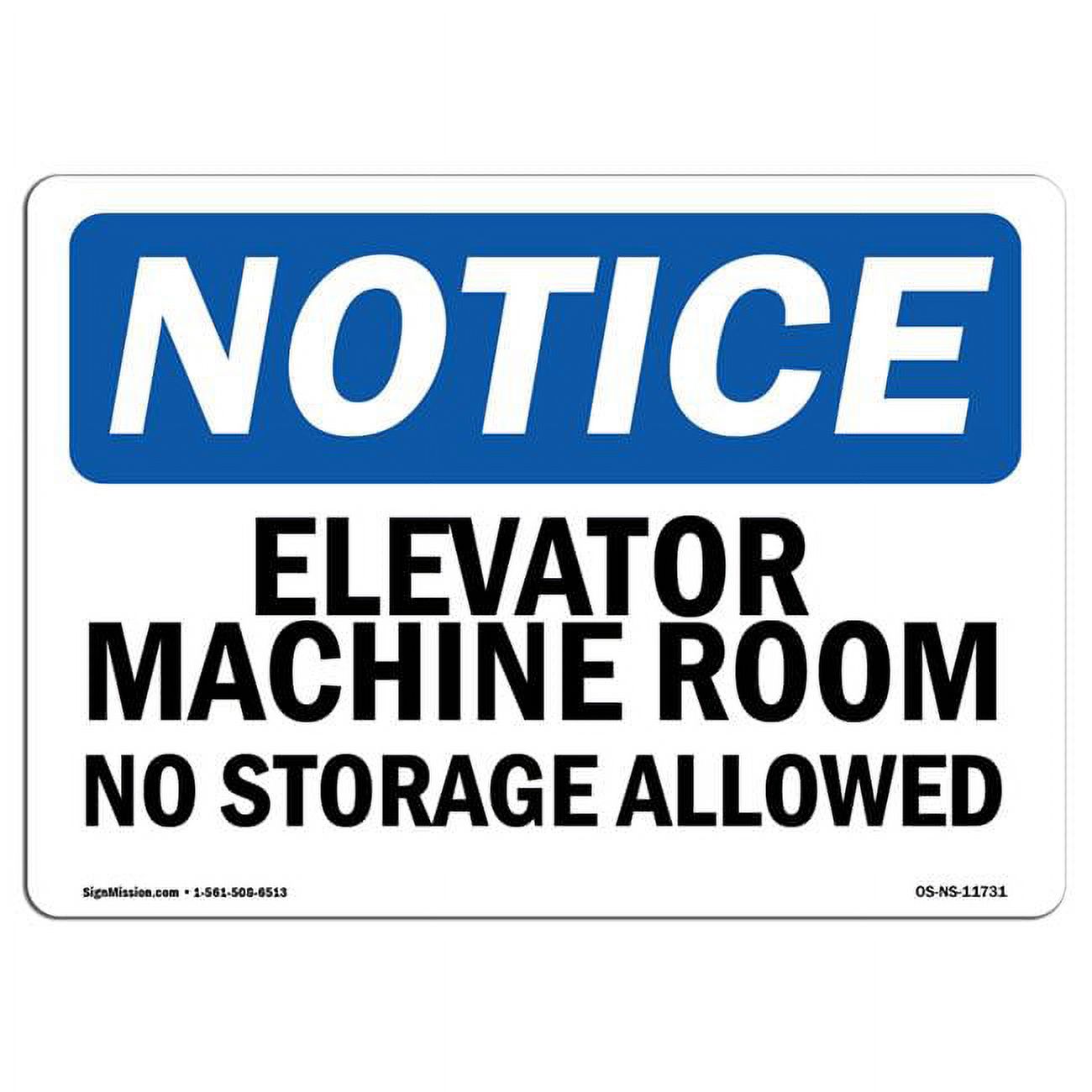 SignMission Warning Elevator Machine Room No Storage Allowed OSHA Decal ...