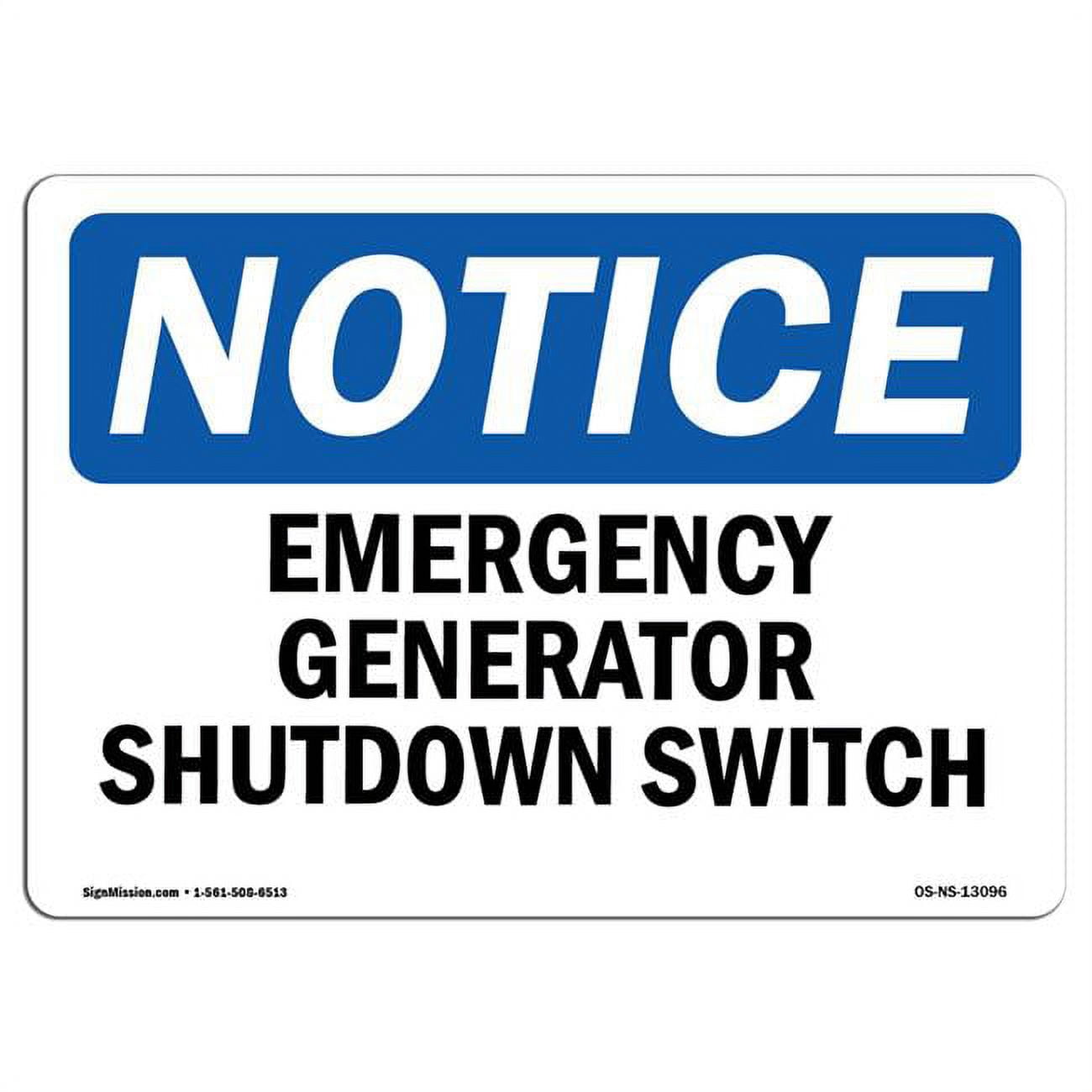 SignMission Notice Generator Emergency Shutdown Switch OSHA Decal Sign ...