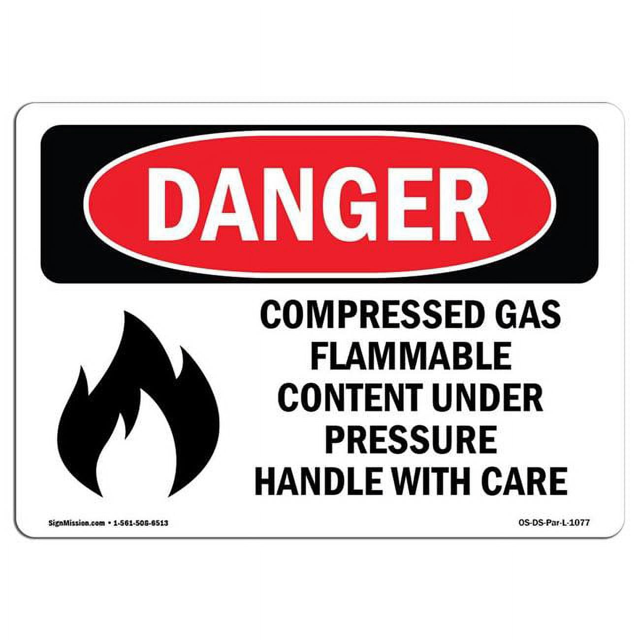 SignMission 12 x 18 in. OSHA Danger Sign - Compressed Gas Flammable ...