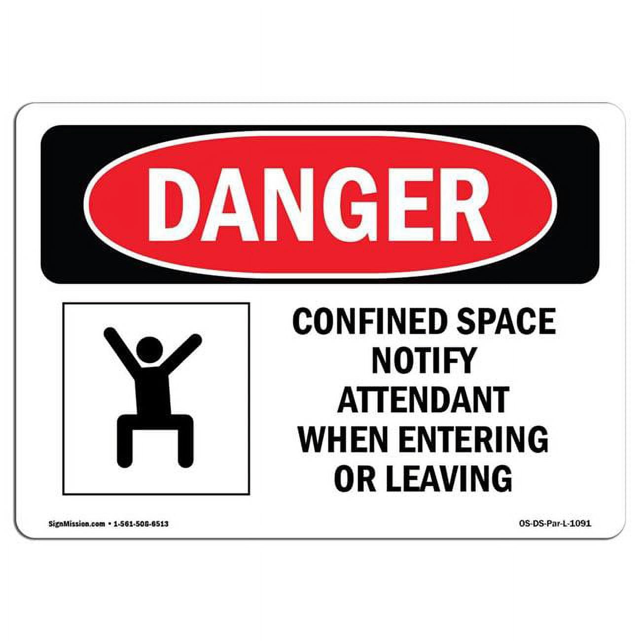SignMission 12 x 18 in. OSHA Danger Sign - Confined Space Notify ...