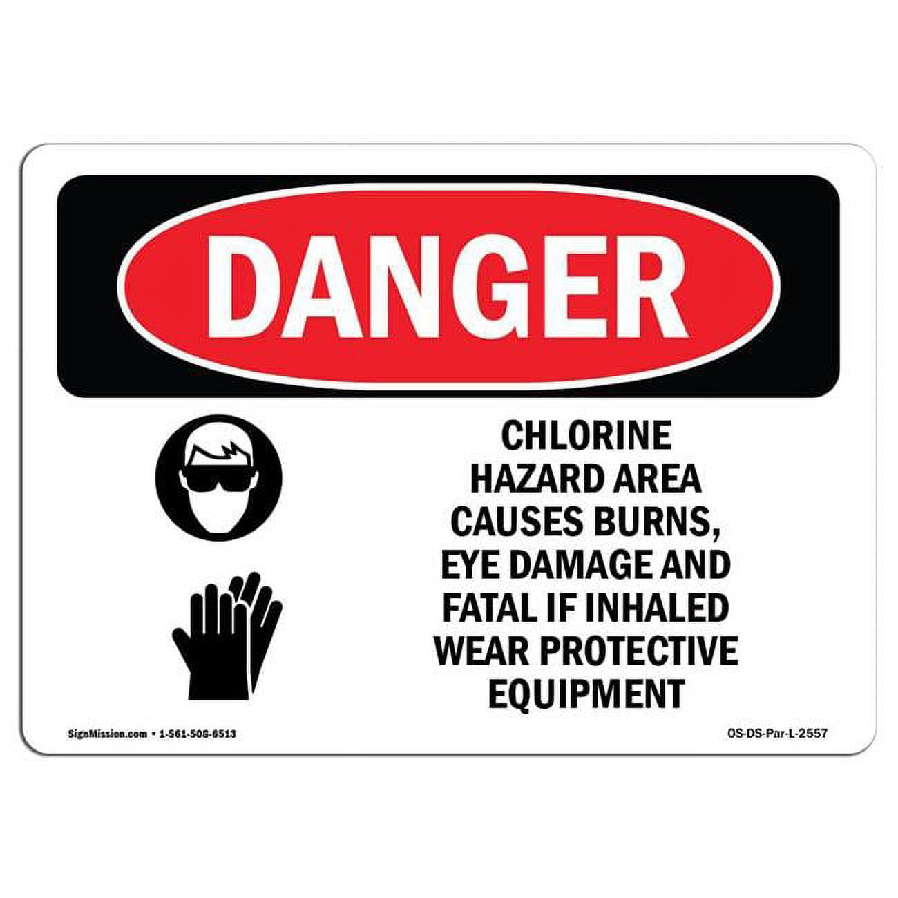 SignMission 12 x 18 in. OSHA Danger Sign - Chlorine Hazard Area Causes ...