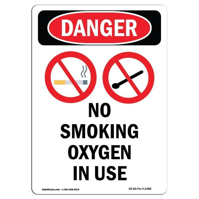 SignMission OS-DS-D-710-V-1488 OSHA Danger Sign - No Smoking Oxygen in ...