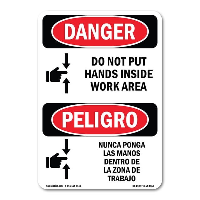 SignMission OS-DS-P-1014-VS-1650 OSHA Danger Sign - Do Not Put Hands ...