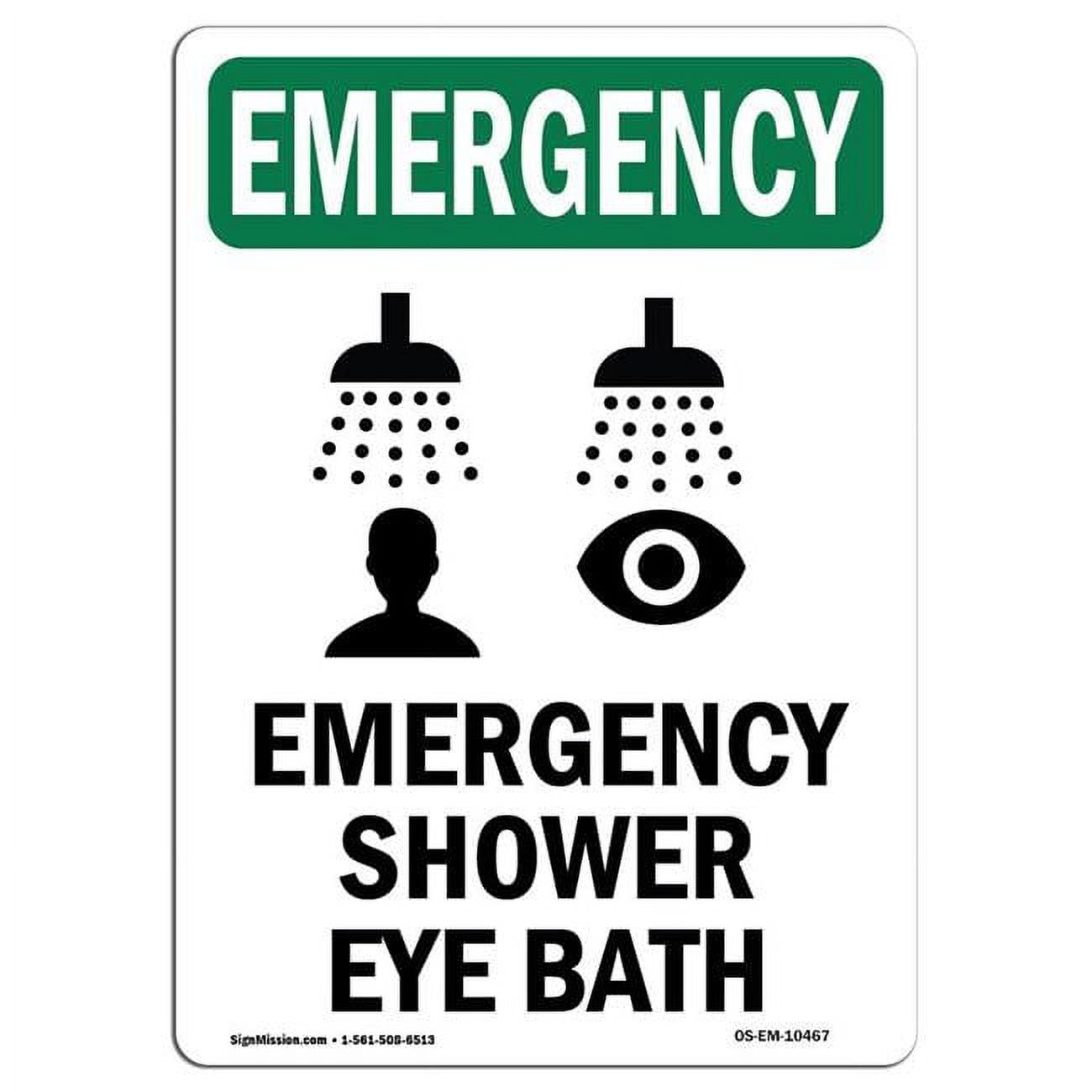SignMission 12 x 18 in. OSHA Emergency Sign - Shower Eye Bath with ...