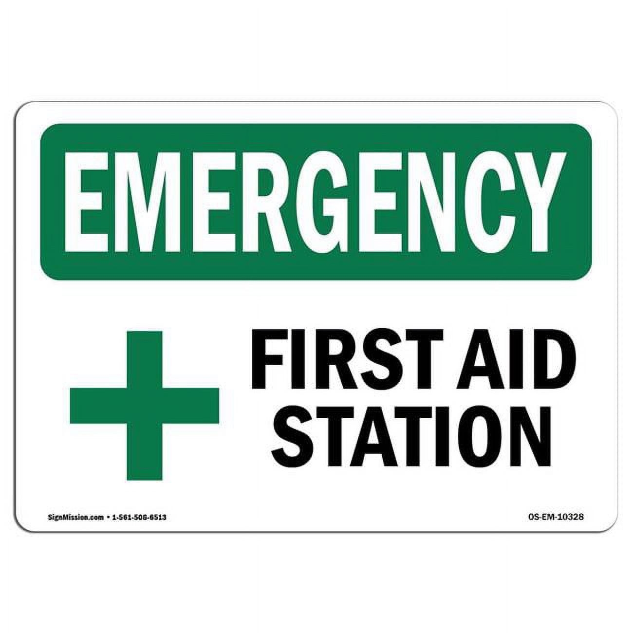 SignMission OS-EM-D-35-L-10328 OSHA Emergency Sign - First Aid Station ...