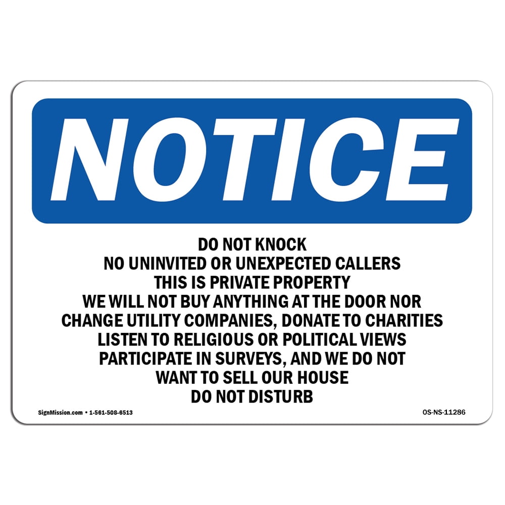 OSHA Notice Sign - Do Not Knock No Uninvited Or Unexpected | Aluminum ...