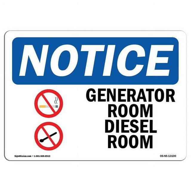 SignMission OS-NS-D-35-L-13100 OSHA Notice Sign - Generator Room Diesel ...