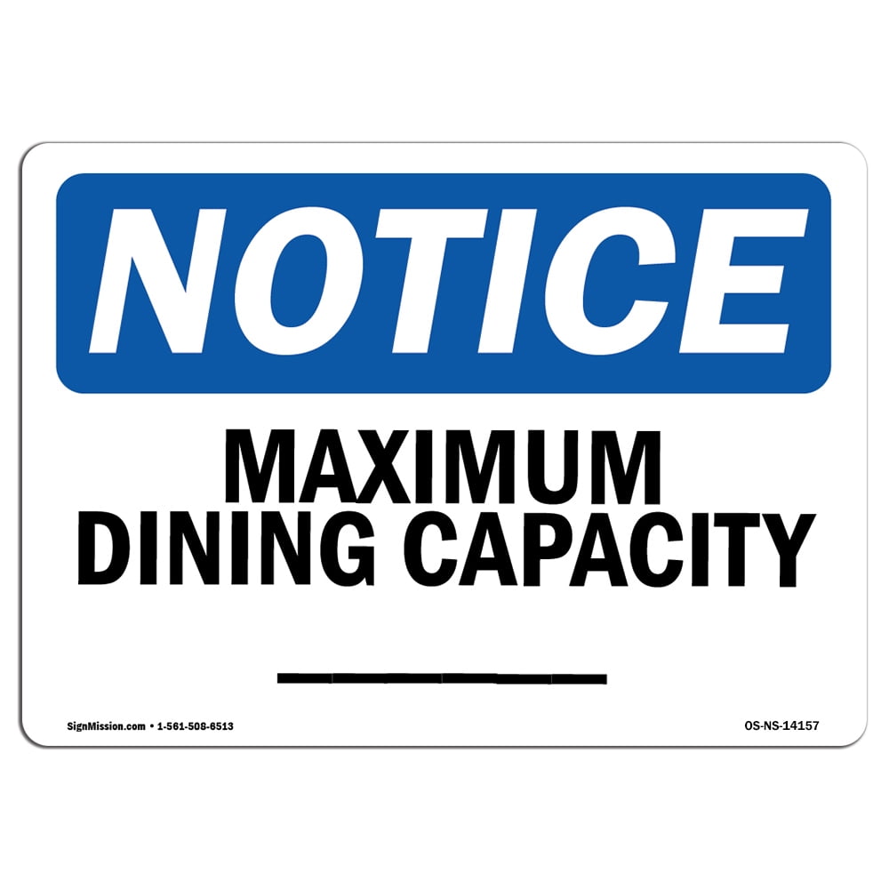 OSHA Notice Sign - Maximum Dining Capacity ____ | Decal | Protect Your ...