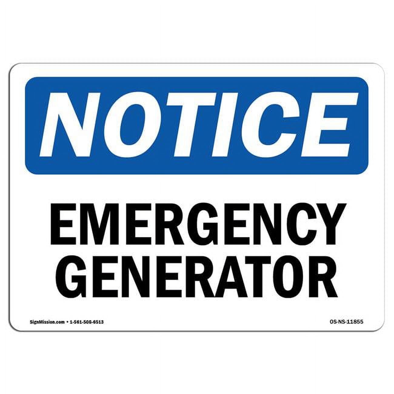 SignMission OS-NS-D-710-L-11855 OSHA Notice Sign - Emergency Generator ...