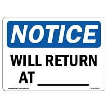 Will Return In 5 Minutes Sign - Walmart.com