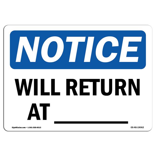 Will Return In 5 Minutes Sign - Walmart.com