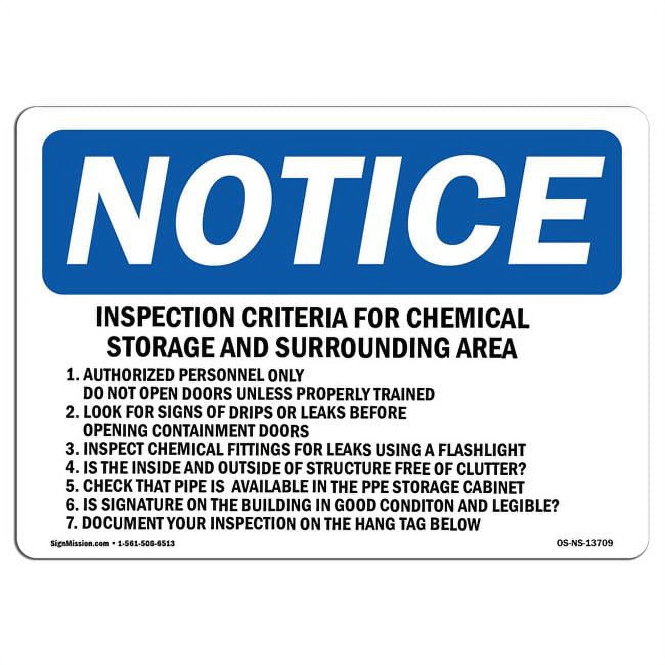 SignMission OS-NS-P-1014-L-13709 OSHA Notice Sign - Inspection Criteria ...