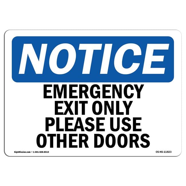 National Marker Notice Signs; Emergency Exit Only 7X10 Rigid Plastic ...