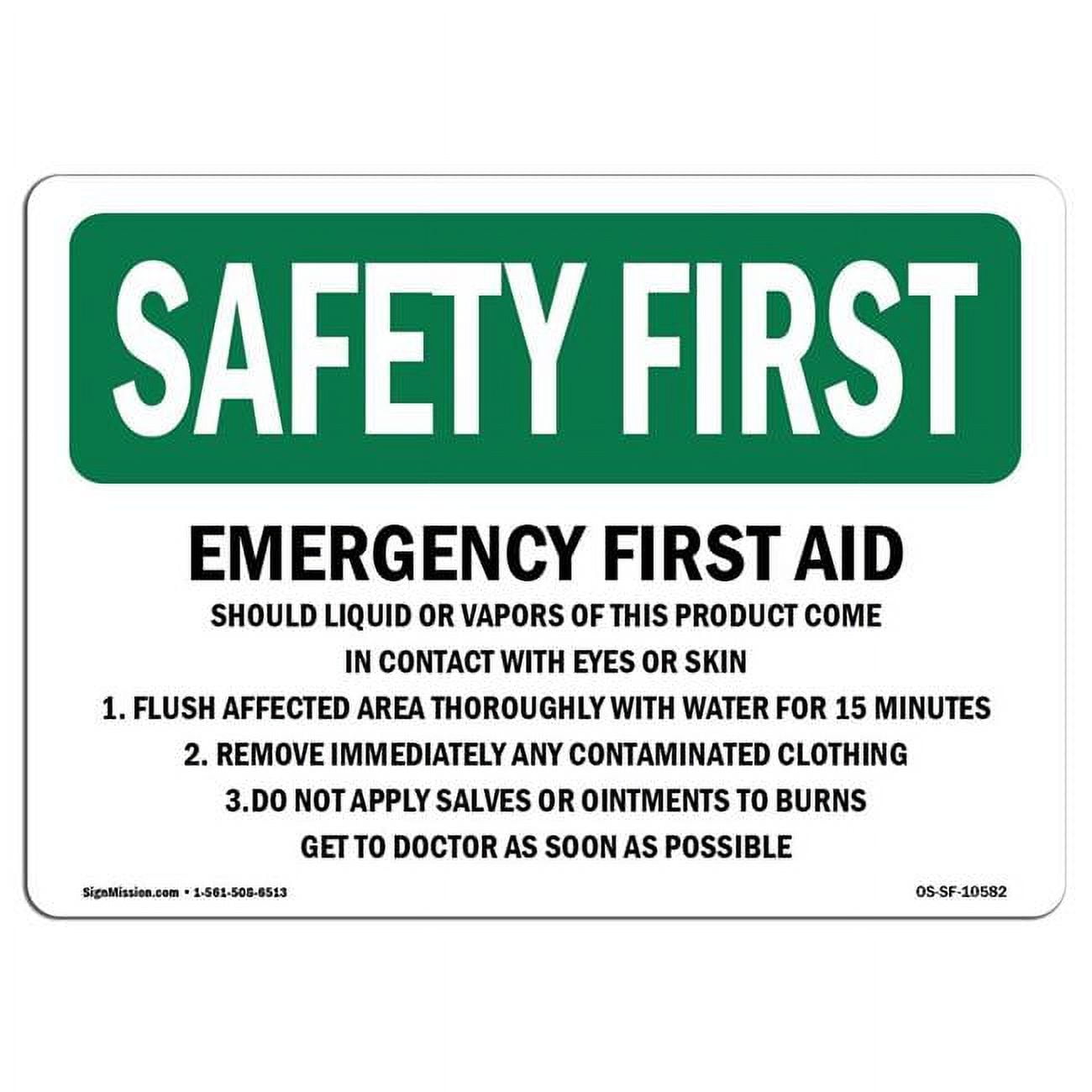 SignMission 12 x 18 in. OSHA Safety First Sign - Emergency First Aid ...