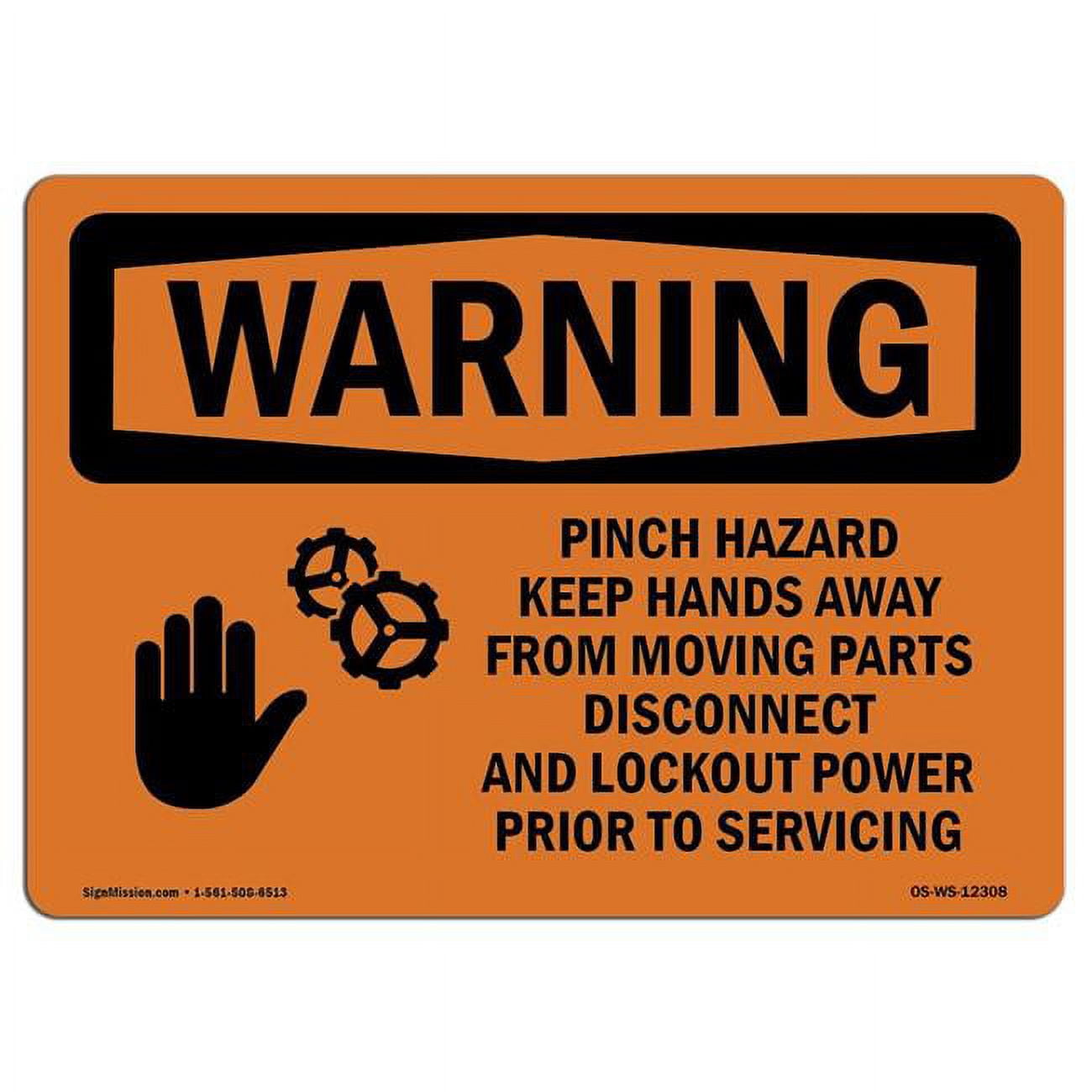 SignMission 12 x 18 in. OSHA Warning Sign - Pinch Hazard Keep Hands ...