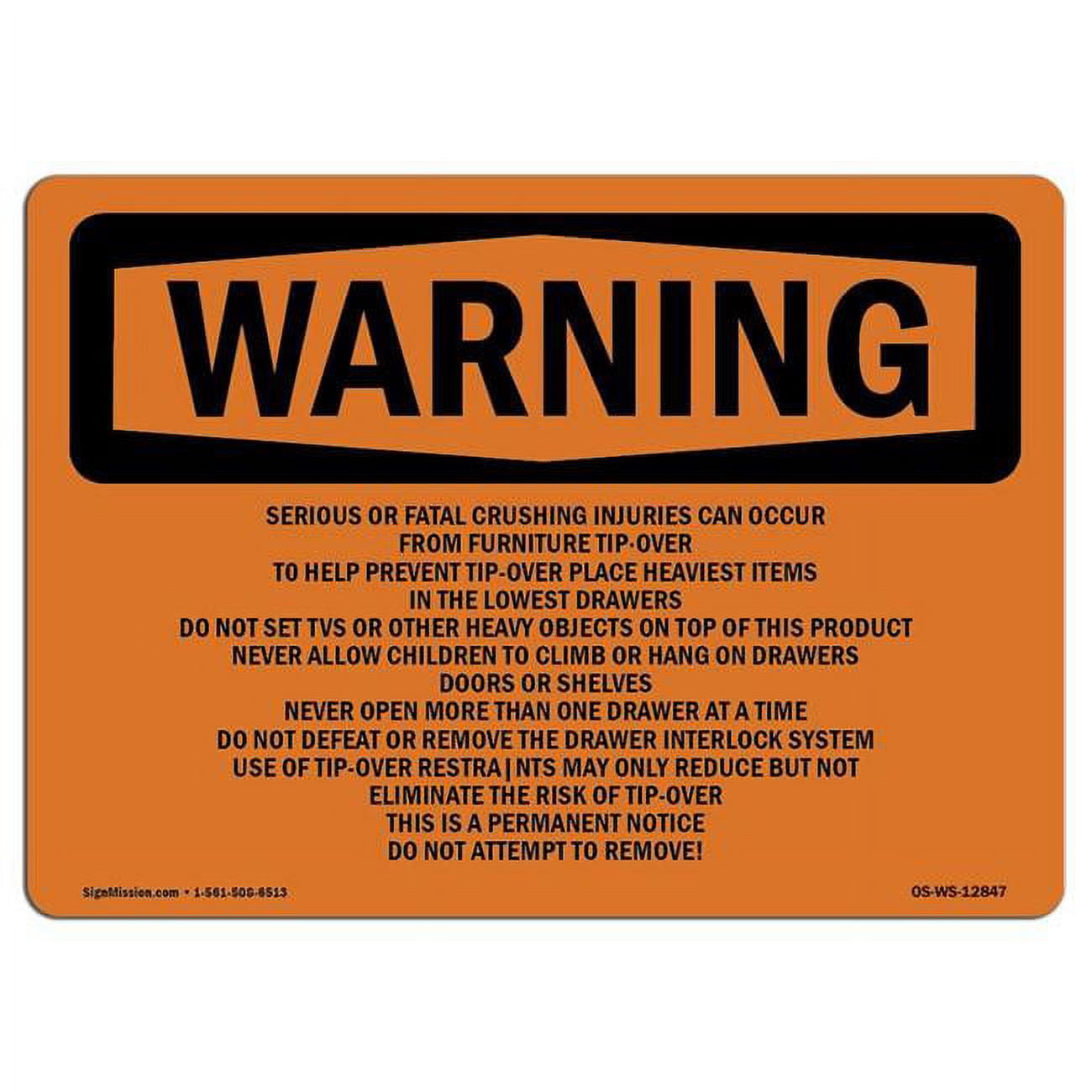SignMission 12 x 18 in. OSHA Warning Sign - Tip-Over Hazard Do Not ...