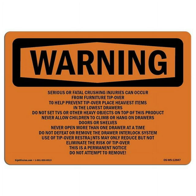SignMission 12 x 18 in. OSHA Warning Sign - Tip-Over Hazard Do Not ...