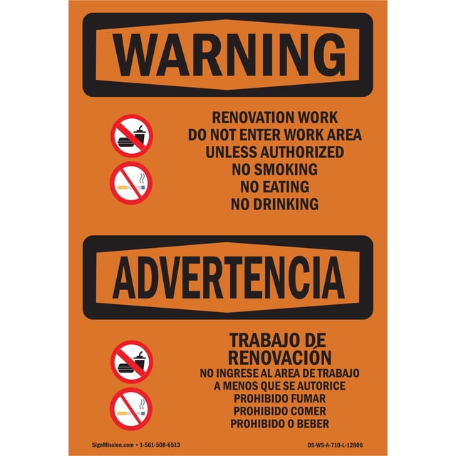 SignMission OS-WS-D-35-L-12806 OSHA Warning Sign - Renovation Work Do ...