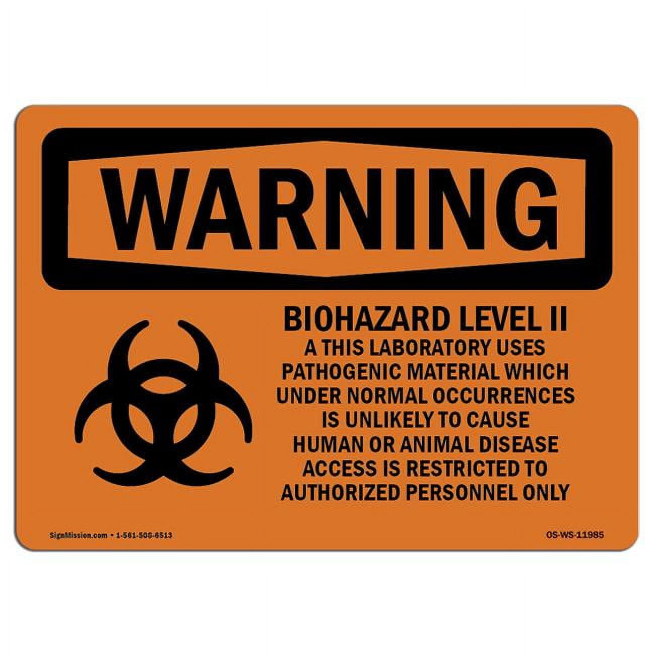 SignMission OS-WS-D-35-L-12504 OSHA Warning Sign - Biohazard Universal ...
