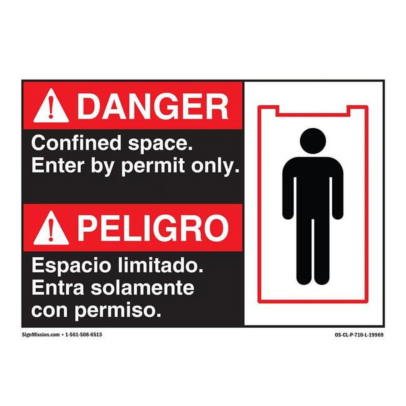 SignMission OSHA Danger Sign - Danger Confined Space Enter by Permit ...