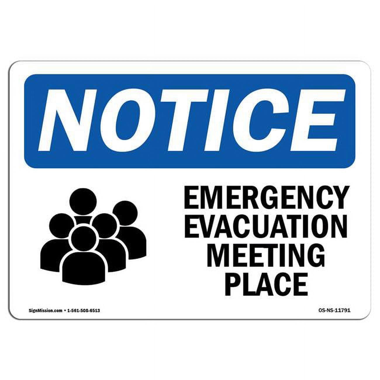 SignMission OSHA Notice Sign - Emergency Evacuation Meeting Place Sign ...