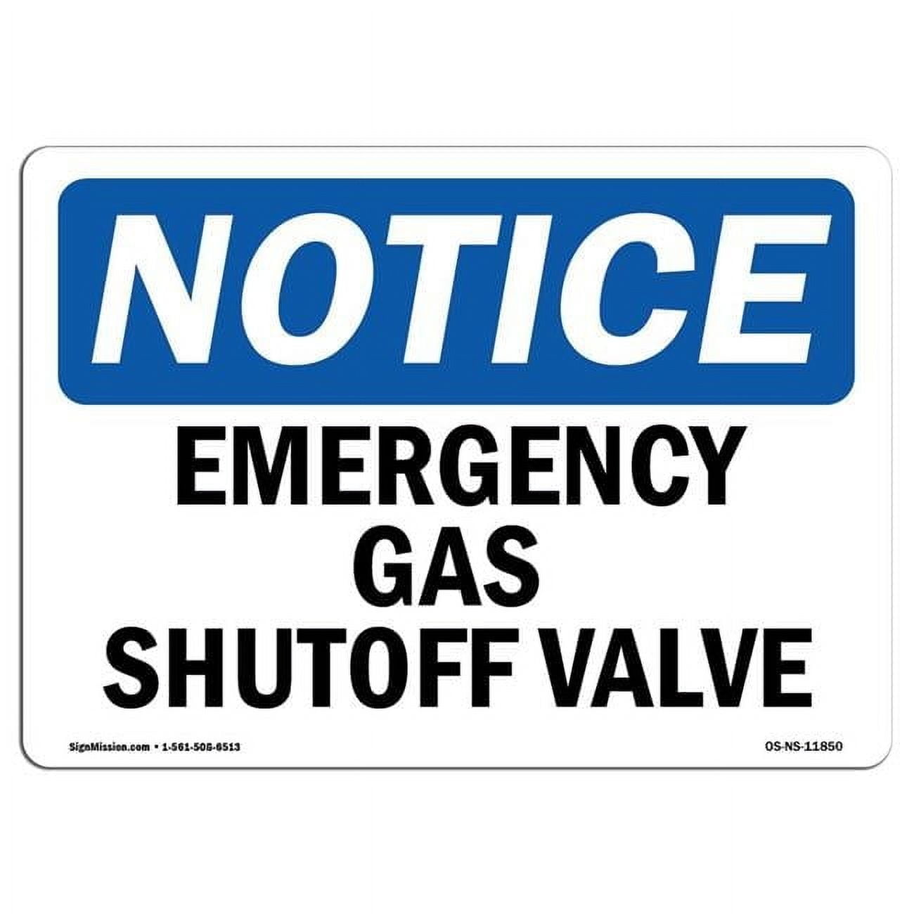 SignMission OSHA Notice Sign - Emergency Gas Shutoff Valve - 7 x 10 in ...