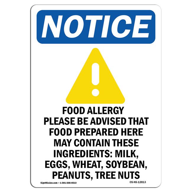 SignMission OSHA Notice Sign - Food Allergy Notice - Walmart.com