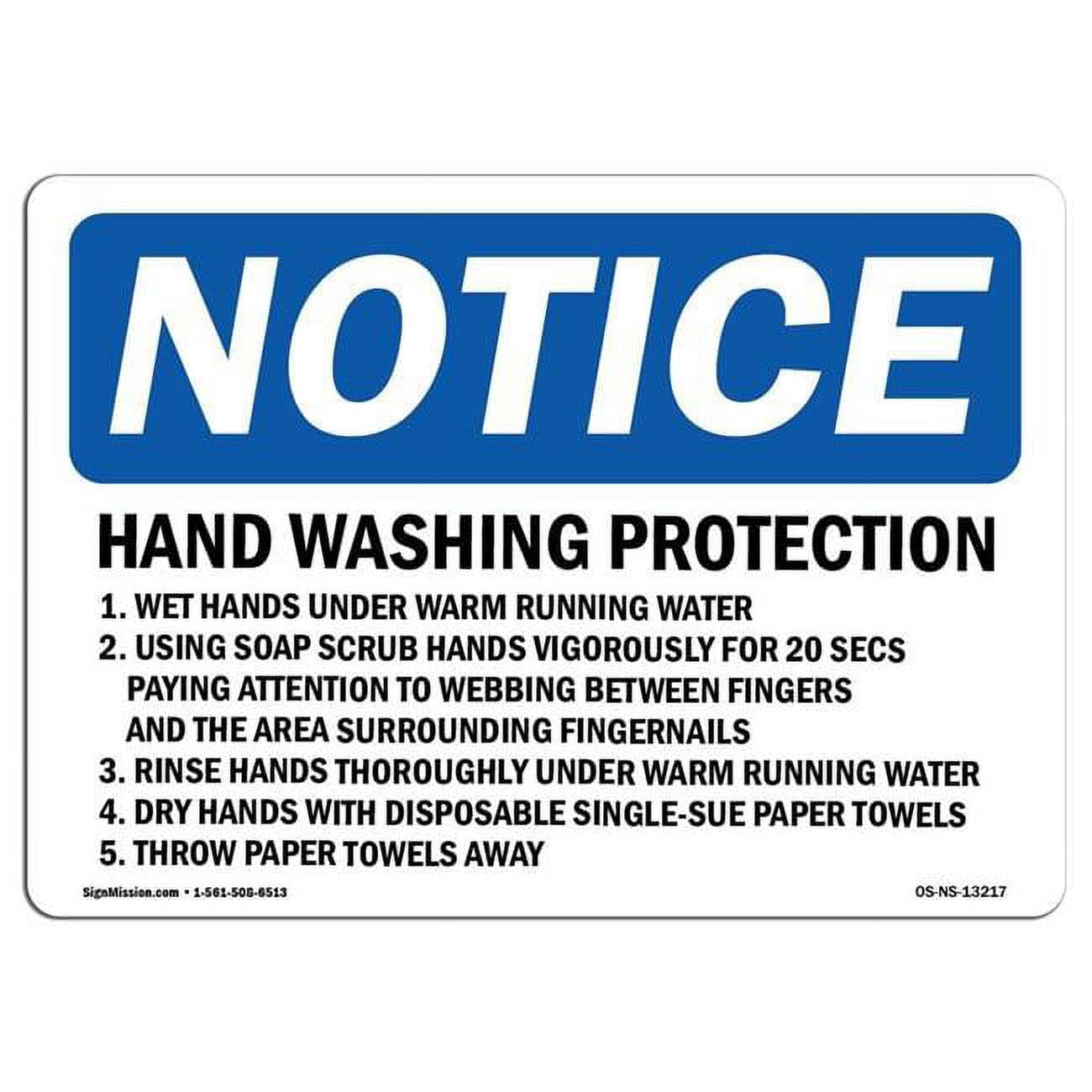 SignMission OSHA Notice Sign - Hand Washing Protection 1. Wet Hands ...