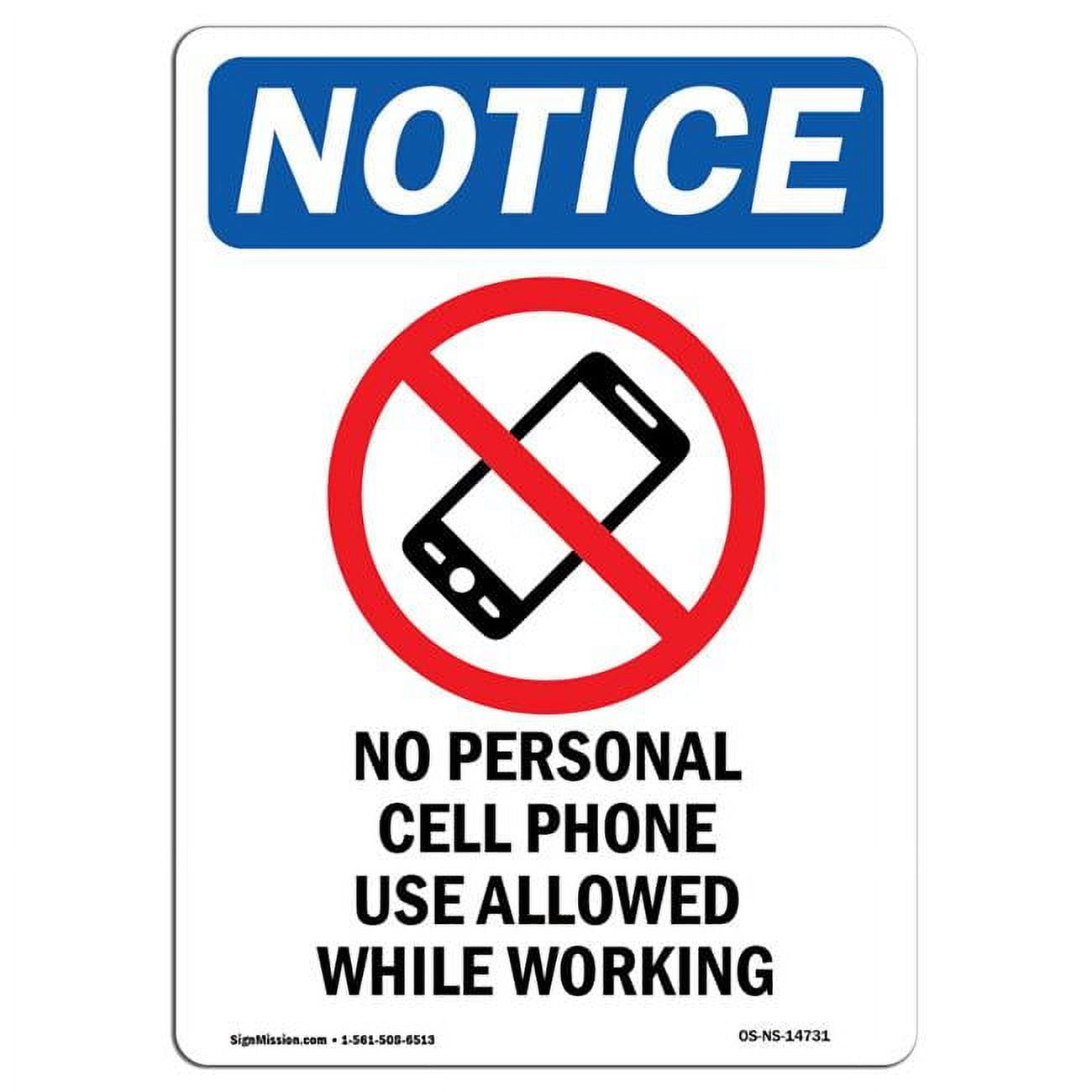 SignMission OSHA Notice Sign - No Personal Cell Phone Sign with Symbol ...