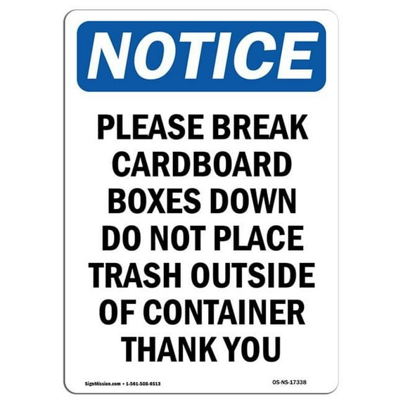 SignMission OSHA Notice Sign - Please Break Cardboard Boxes Down ...