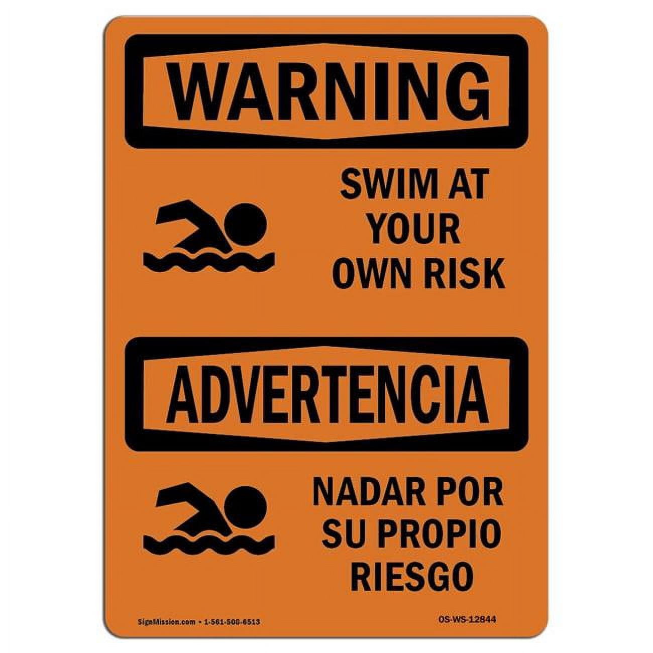 SignMission OSHA Warning Sign - Swim At Your Own Risk with Symbol ...