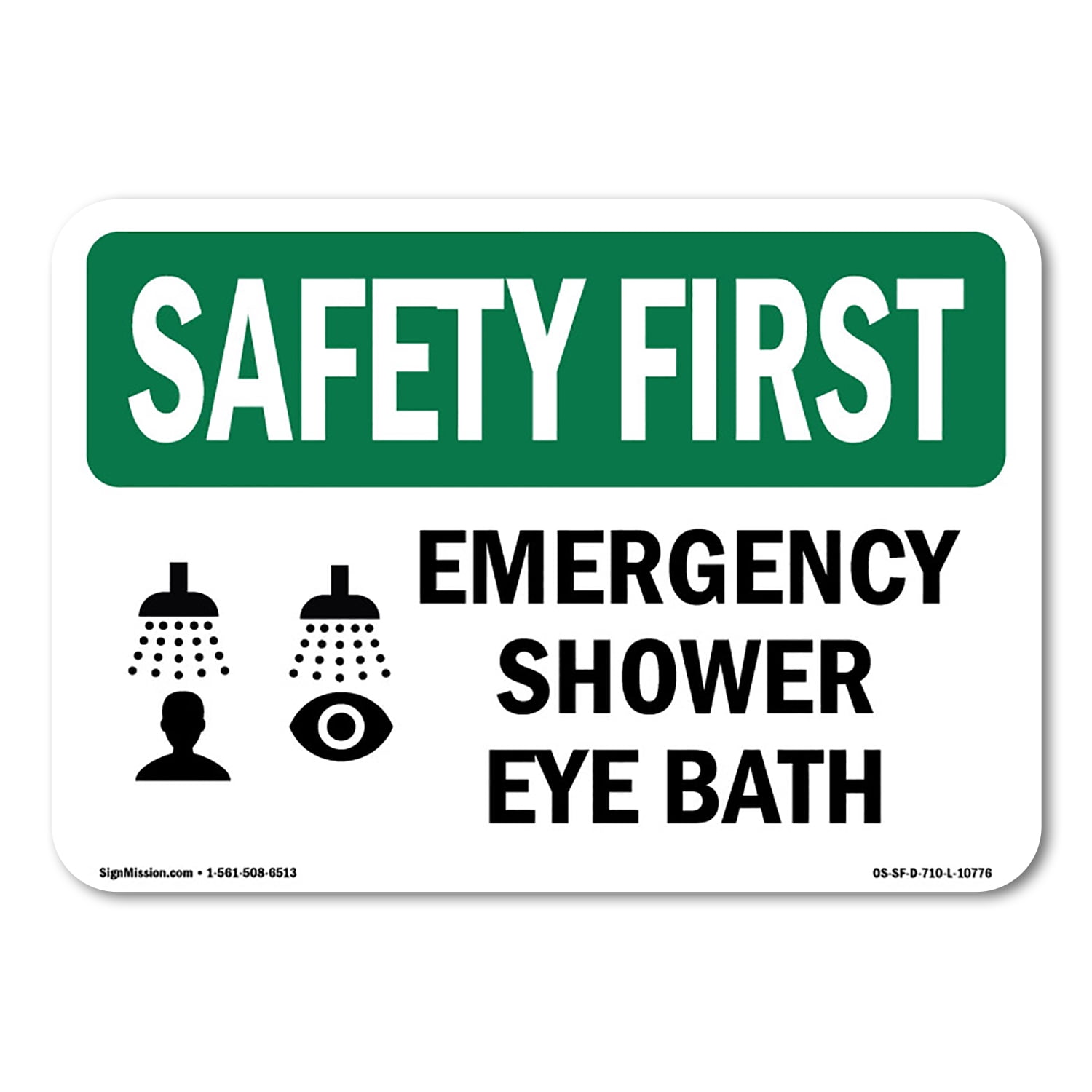 SignMission Safety First Emergency Shower Eye Bath OSHA Decal Sign ...