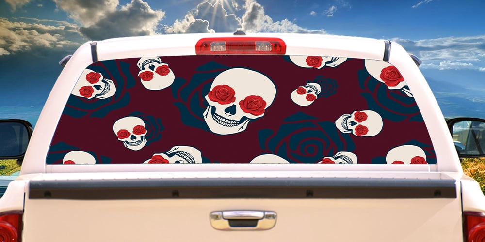 SignMission Skulls N Roses Rear Window Graphic truck view thru vinyl ...