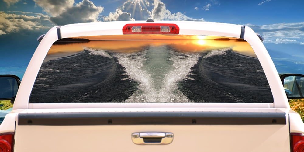 SignMission Sunset Wake Rear Window Graphic truck view thru vinyl decal ...