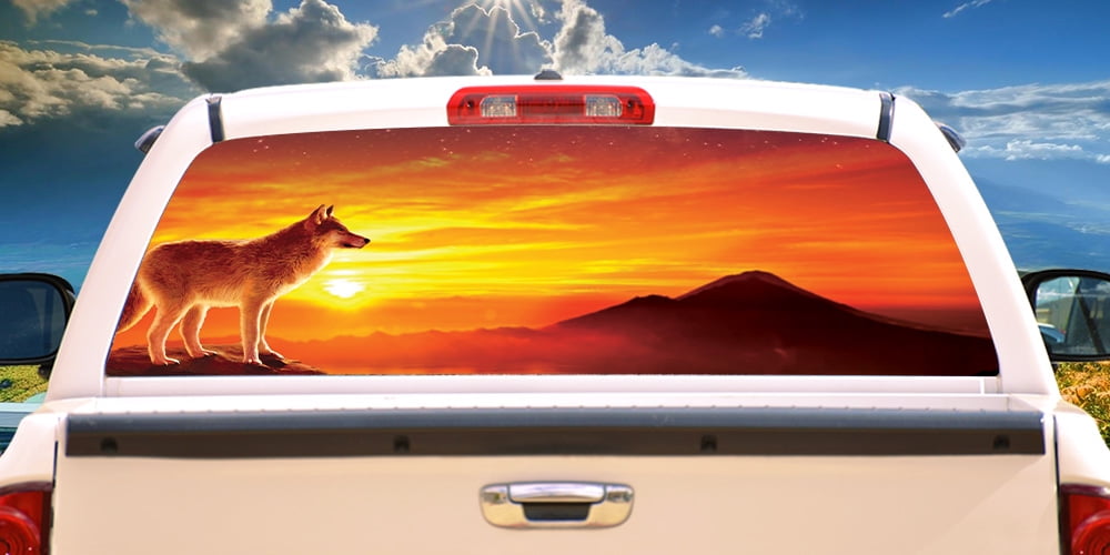 SignMission Sunset Wolf Rear Window Graphic truck view thru vinyl decal ...