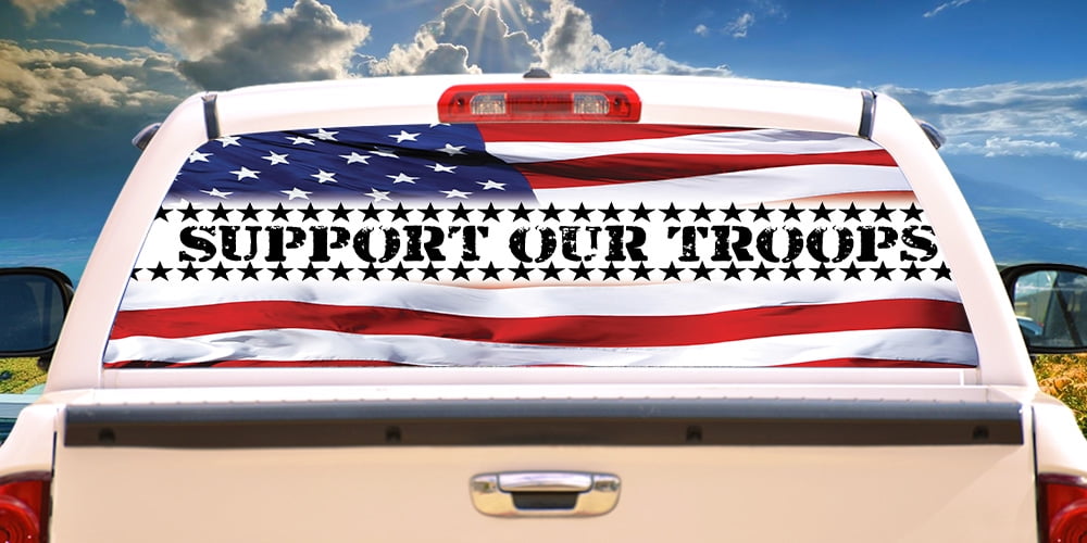 SignMission Support Our Troops Flag Rear Window Graphic truck view thru vinyl decal HD Graphics ...