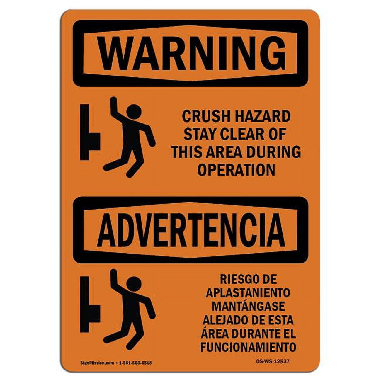 SignMission Warning Crush Hazard Stay Clear Bilingual OSHA Decal Sign ...