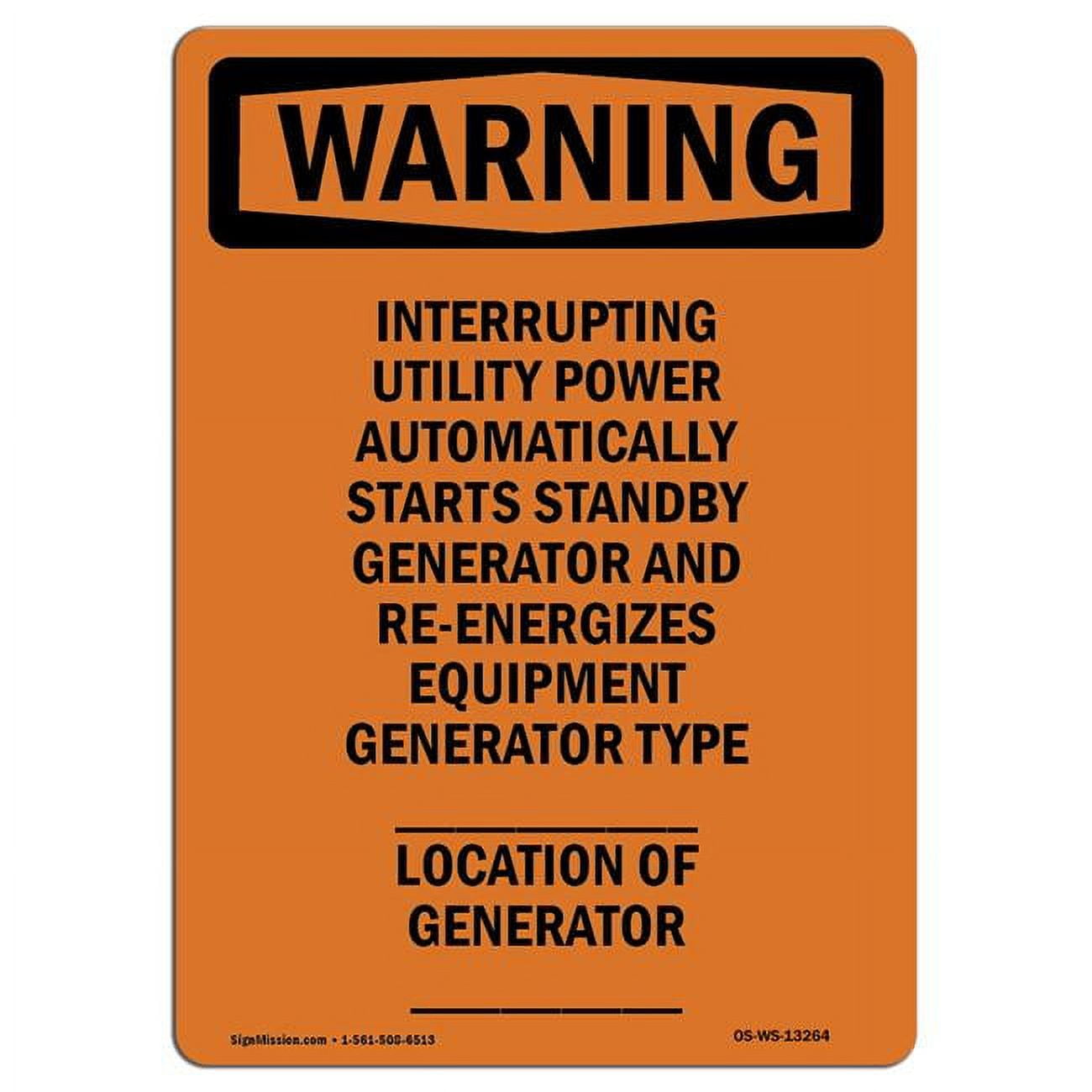 SignMission Warning Interrupting Utility Power Automatically OSHA Decal ...