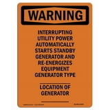 SignMission Warning Interrupting Utility Power Automatically OSHA Decal ...